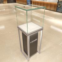 China Luxury Vertical Jewellery Display Cabinet Illuminated Side Panel Glass Display Pedestal for High-End Diamond Ring Necklace Store for sale