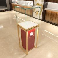 China Luxury Vertical Jewellery Display Cabinet Illuminated Side Panel Glass Display Pedestal for High-End Diamond Ring Necklace Store for sale