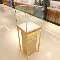 China Luxury Vertical Jewellery Display Cabinet Illuminated Side Panel Glass Display Pedestal for High-End Diamond Ring Necklace Store for sale