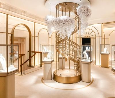 China French Style Luxury Champagne Gold Aluminium Eco-Friendly Jewelry Store Interior Design Complete Turnkey Fixture Package Central for sale