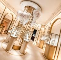China French Style Luxury Champagne Gold Aluminium Eco-Friendly Jewelry Store Interior Design Complete Turnkey Fixture Package Central for sale