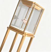 China Luxury Champagne Gold Tall Pedestal Jewelry Display Case, Modern Museum Style Showcase with LED Lighting & Lockable Glass Top for sale
