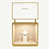 China Luxury Gold & Marble Jewelry Display Case, Custom Logo Pedestal Showcase with LED Lighting for Boutiques for sale