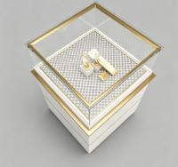 China Luxury White Wood & Gold Jewelry Display Pedestal, Modern Floor-Standing Showcase with LED Lighting & Lockable Glass Top for sale