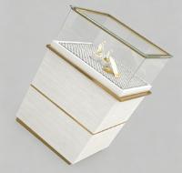China Luxury White Wood & Gold Jewelry Display Pedestal, Modern Floor-Standing Showcase with LED Lighting & Lockable Glass Top for sale