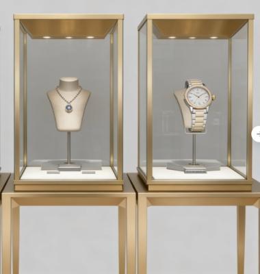 China Luxury Full Gold Frame Oval Island Jewelry Display Showcase with LED Lighting Durable & High Quality for sale