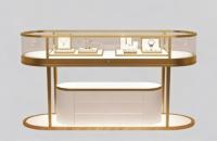 China Luxury Full Gold Frame Oval Island Jewelry Display Showcase with LED Lighting Durable & High Quality for sale