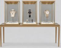 China Luxury Full Gold Frame Oval Island Jewelry Display Showcase with LED Lighting Durable & High Quality for sale