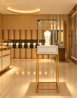 China Best Designer Diamond Cases Metal Gold Small Jewelry Shop LED Lit Durable High Quality 3D Interior for sale