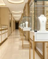 China Best Designer Diamond Cases Metal Gold Small Jewelry Shop LED Lit Durable High Quality 3D Interior for sale