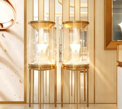 China Best Designer Diamond Cases Metal Gold LED Lighting Small Jewellery Shop Design 3D Interior Durable High Quality for sale