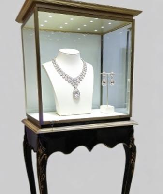 China Vintage Luxury Jewelry Display Cabinet Tempered Glass Durable Metal Construction LED Lighting for Necklace Earring Exhibition for sale