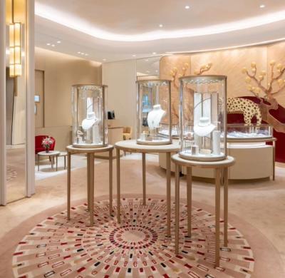 China Luxury Round Jewelry Display Stand | Metal Frame | Tempered Glass Showcase for High-End Stores for sale