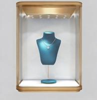 China Luxury Gold Metal Jewelry Display Case with Tempered Glass and LED Lighting for Necklace Showcase in Mall for sale