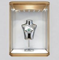 China Luxury Gold Metal Jewelry Display Case with Tempered Glass and LED Lighting for Necklace Showcase in Mall for sale