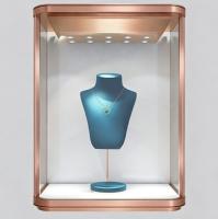 China Luxury Gold Metal Jewelry Display Case with Tempered Glass and LED Lighting for Necklace Showcase in Mall for sale
