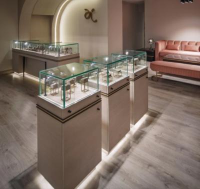 China Premium Acrylic Iron Jewelry Display Cabinet LED Lighting Versatile Island/Wall-Mounted Design for Luxury Malls Boutique for sale