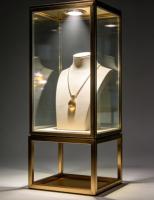 China Luxury Jewelry Store Modern Tall Display Furniture with LED Spotlight Tempered Glass and Metal Construction for Retail Showcase for sale