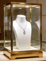 China Luxury Jewelry Store Modern Tall Display Furniture with LED Spotlight Tempered Glass and Metal Construction for Retail Showcase for sale