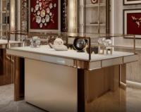 China Luxury Gilded Jewelry Display Case High End Custom Jewelry Showcase with Gold Frame Curved Design LED Lighting for Jewelry Store for sale