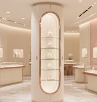 China Cylindrical Arched Tall High Quality Jewelry Display Cabinet | Cream Body Rose Gold Trim | Glass Showcase LED Mall Retail Stores for sale