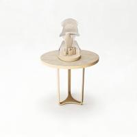 China Luxury Artistic Jewelry Display Pedestal LED Lighting | Marble Top Brushed Gold Curved Legs | Glass Dome Showcase for for sale