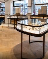 China Vintage Luxury Jewelry Display Showcases High End Custom Glass with Gold Trim LED Lighting for Retail Store and Showroom for sale