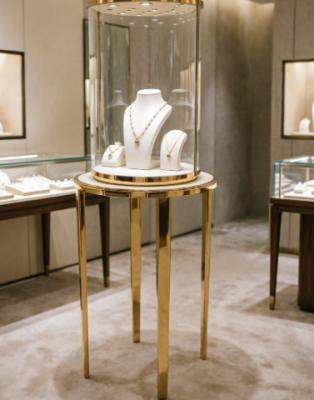 China Custom Modern Jewelry Display Showcase Aluminium LED Lighting Wood MDF Glass Black Gold Commercial Retail Store Showroom for sale