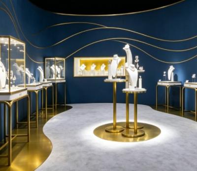 China Commercial Interior Design of Jewellery Showroom Jewelry Display Vintage Gold Shop showcase for sale