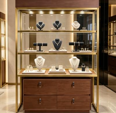 China Vintage Wood and Glass Display Showcase Cabinet with LED Lighting for Jewelry Gift Antique Store for sale