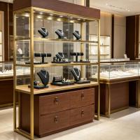 China Vintage Wood and Glass Display Showcase Cabinet with LED Lighting for Jewelry Gift Antique Store for sale