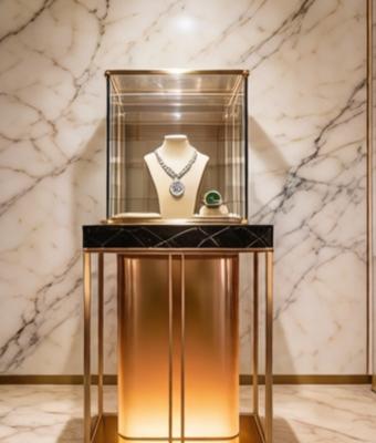 China Custom Glass and Wood LED Lit Jewelry Display Table Showcase with Painted White Finish for Jewelry Showroom and Retail Store for sale