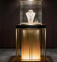 China Custom Glass and Wood LED Lit Jewelry Display Table Showcase with Painted White Finish for Jewelry Showroom and Retail Store for sale
