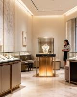 China Custom Glass and Wood LED Lit Jewelry Display Table Showcase with Painted White Finish for Jewelry Showroom and Retail Store for sale