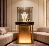 China Custom Glass and Wood LED Lit Jewelry Display Table Showcase with Painted White Finish for Jewelry Showroom and Retail Store for sale