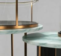 China Custom Luxury Jewelry Store Round Island Display Cabinet, Gold Trim Glass Jewelry Showcase for sale