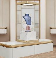 China Luxury Modern Jewelry Display Case Custom Marble Base Glass Tower Showcase LED Lighting for Necklace Pendant Jewelry Store Mall for sale