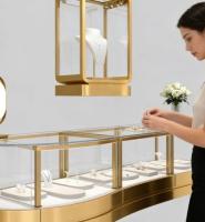 China Luxury Modern Jewelry Display Case Custom Marble Base Glass Tower Showcase LED Lighting for Necklace Pendant Jewelry Store Mall for sale