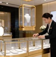 China Luxury Modern Jewelry Display Case Custom Marble Base Glass Tower Showcase LED Lighting for Necklace Pendant Jewelry Store Mall for sale