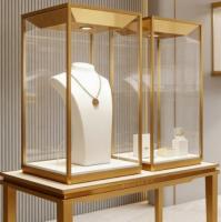 China Modern Round Glass Jewelry Display Table with Gold Trim and LED Lighting Luxury Mall Showcase for Rings & Bracelets for sale