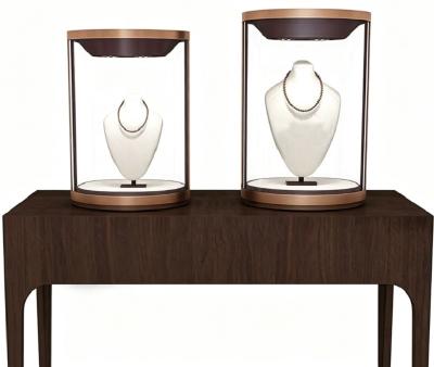 China Custom High-End Jewelry Store Cylindrical Necklace Display Case, Glass Showcase for Luxury Necklaces for sale
