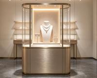 China LED Lighted Tempered Glass Stainless Steel Jewelry Display Cabinet Customizable Options Heavy Duty Waterproof Retail for sale