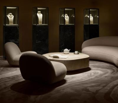 China Italian Minimalist Dark Luxury Jewelry Display Case & VIP Lounge Set with LED Lighting High-End Custom Design for Showroom Use for sale