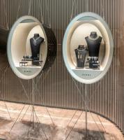 China Modern Dark Industrial LED Suspended Jewelry Display Case VIP Lounge Set High End Custom Design for Luxury Boutique Retail Store for sale