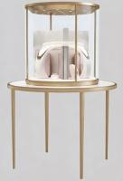 China Custom Jewelry Store Pedestal Showcase Round/Square Glass Acrylic Display Case Tall Stand LED Ambient Necklace Ring Size Logo for sale