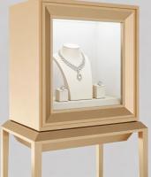 China Custom Jewelry Store Pedestal Showcase Round/Square Glass Acrylic Display Case Tall Stand LED Ambient Necklace Ring Size Logo for sale