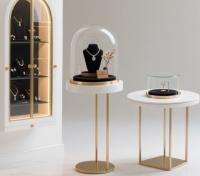 China Combined Aluminium Jewelry Display Set | Arched Wall Cabinet + Dome Pedestal + Marble Side Table | LED Lights Retail Showroom for sale