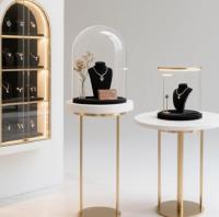 China Combined Aluminium Jewelry Display Set | Arched Wall Cabinet + Dome Pedestal + Marble Side Table | LED Lights Retail Showroom for sale