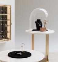 China Combined Aluminium Jewelry Display Set | Arched Wall Cabinet + Dome Pedestal + Marble Side Table | LED Lights Retail Showroom for sale