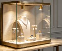 China Luxury Commercial Durable Stainless Steel Jewelry Display Stand Set Customized Necklace Cabinet LED Lighting Premium Showcases for sale